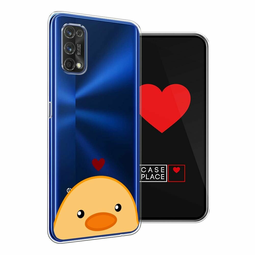 Чехол на Realme 7 Pro / Реалми 7 Про с принтом "Влюблённая уточка - 14 февраля", прозрачный — фото 1
