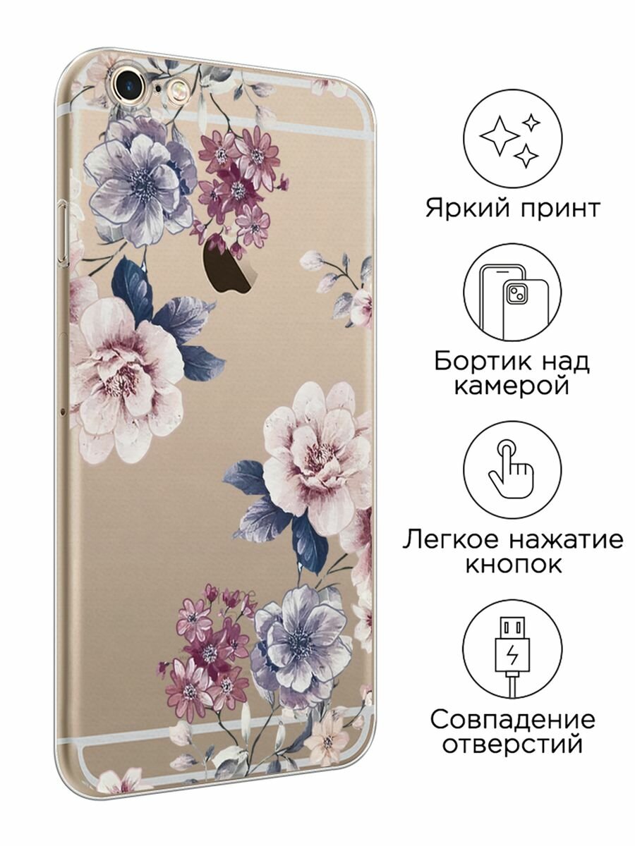 Чехол на Apple iPhone 6 Plus/6S Plus / Айфон 6 Плюс/Айфон 6С Плюс с принтом "Нежные винтажные цветы", прозрачный — фото 1