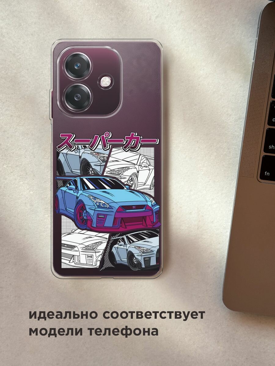 Чехол на Oppo A3/A3x / Оппо А3/A3x с принтом "JDM коллаж", прозрачный — фото 1