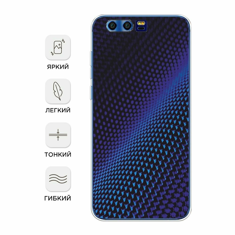 Силиконовый чехол на Honor 9 / Хонор 9 с принтом "Синий карбон" — фото 1