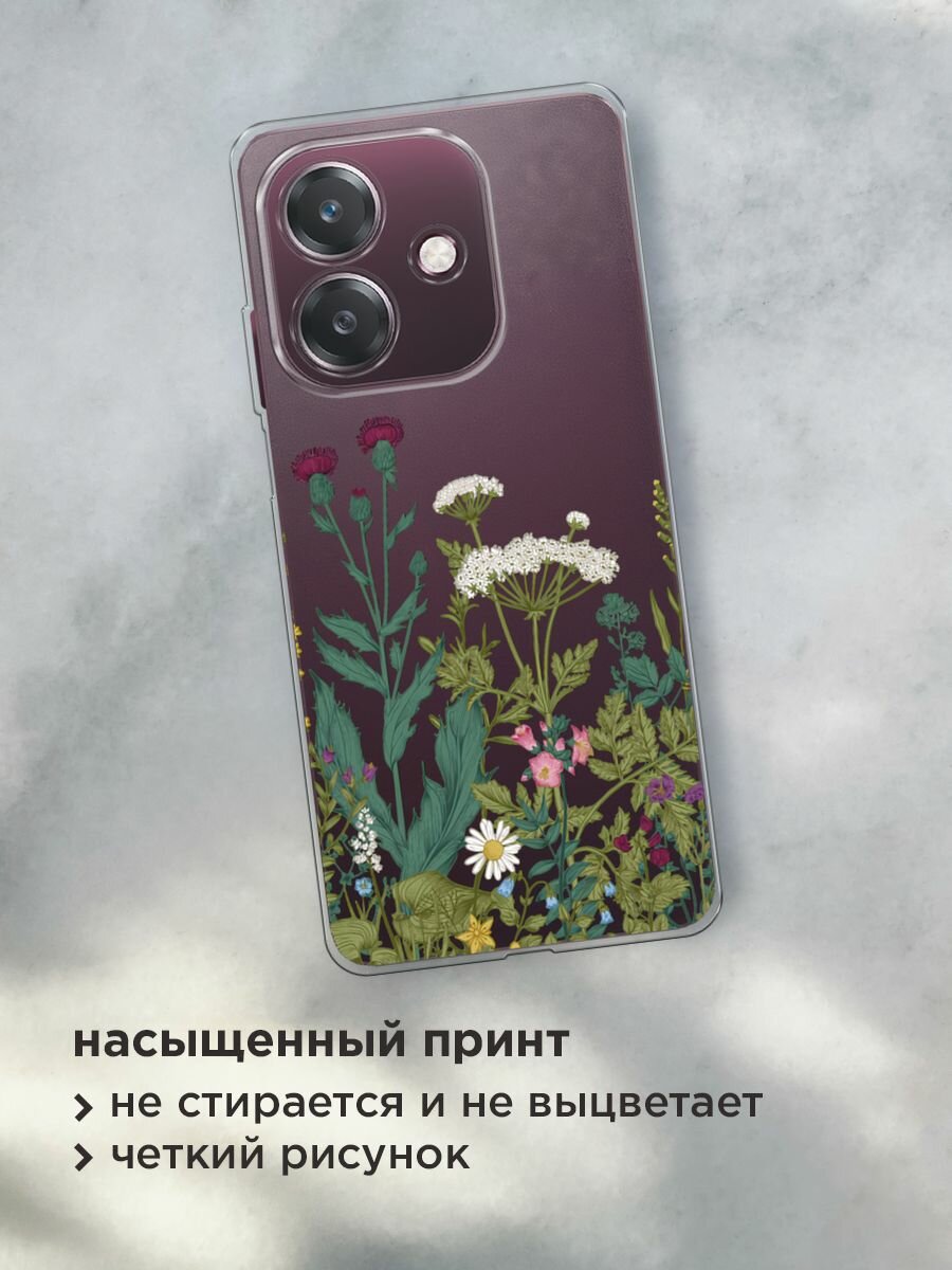 Чехол на Oppo A3/A3x / Оппо А3/A3x с принтом "Дикие полевые цветы", прозрачный — фото 1
