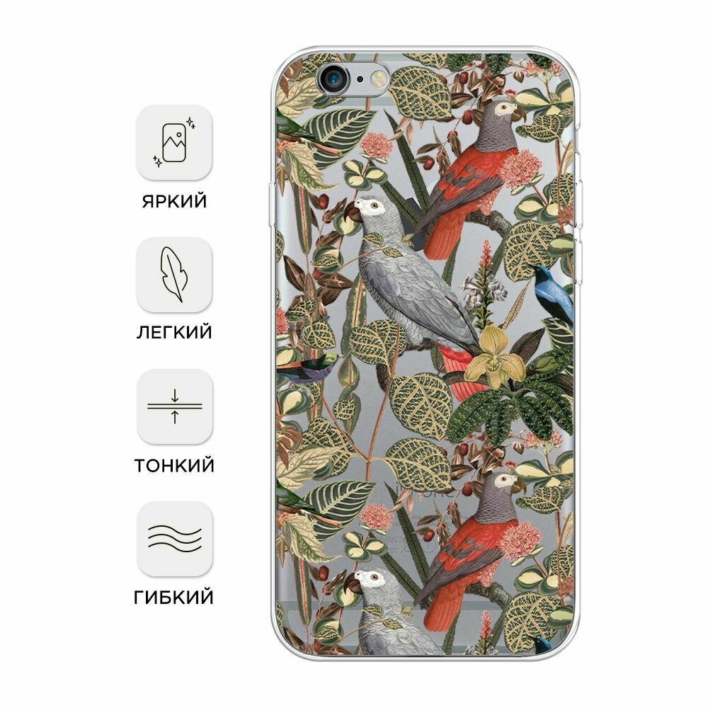 Чехол на Apple iPhone 6 / Айфон 6 с принтом "Tropical pattern", прозрачный — фото 1