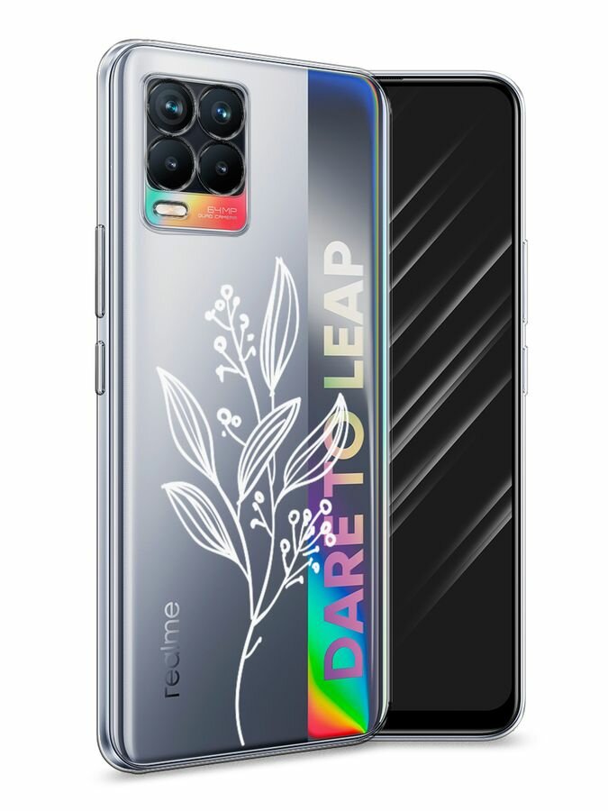 Чехол на Realme 8/8 Pro / Реалми 8/8 Про с принтом "Ветка с листочками и цветами", прозрачный