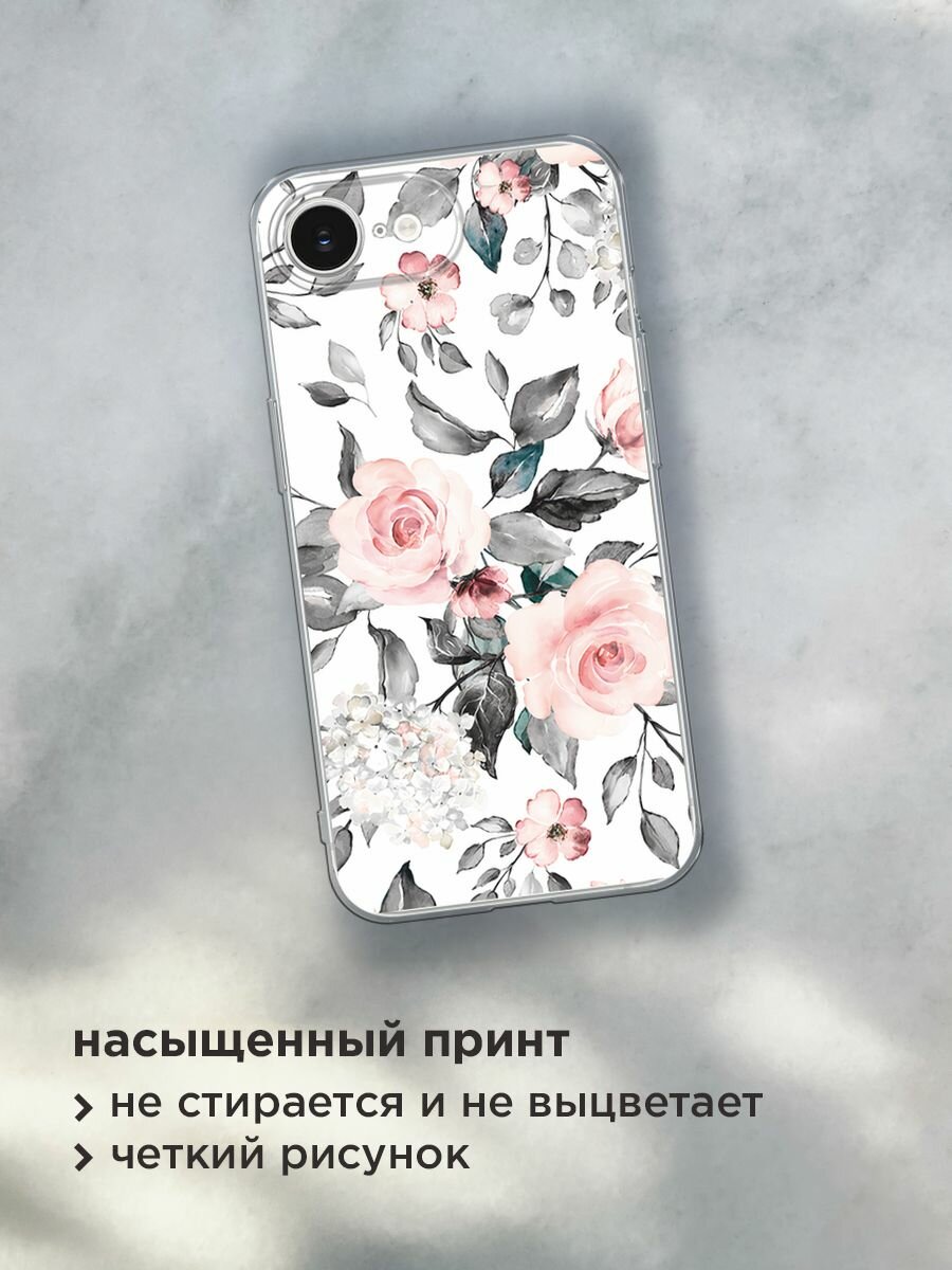 Чехол на Apple iPhone 16e/17e / Айфон 16е/17e с принтом "Розы на белом" — фото 1