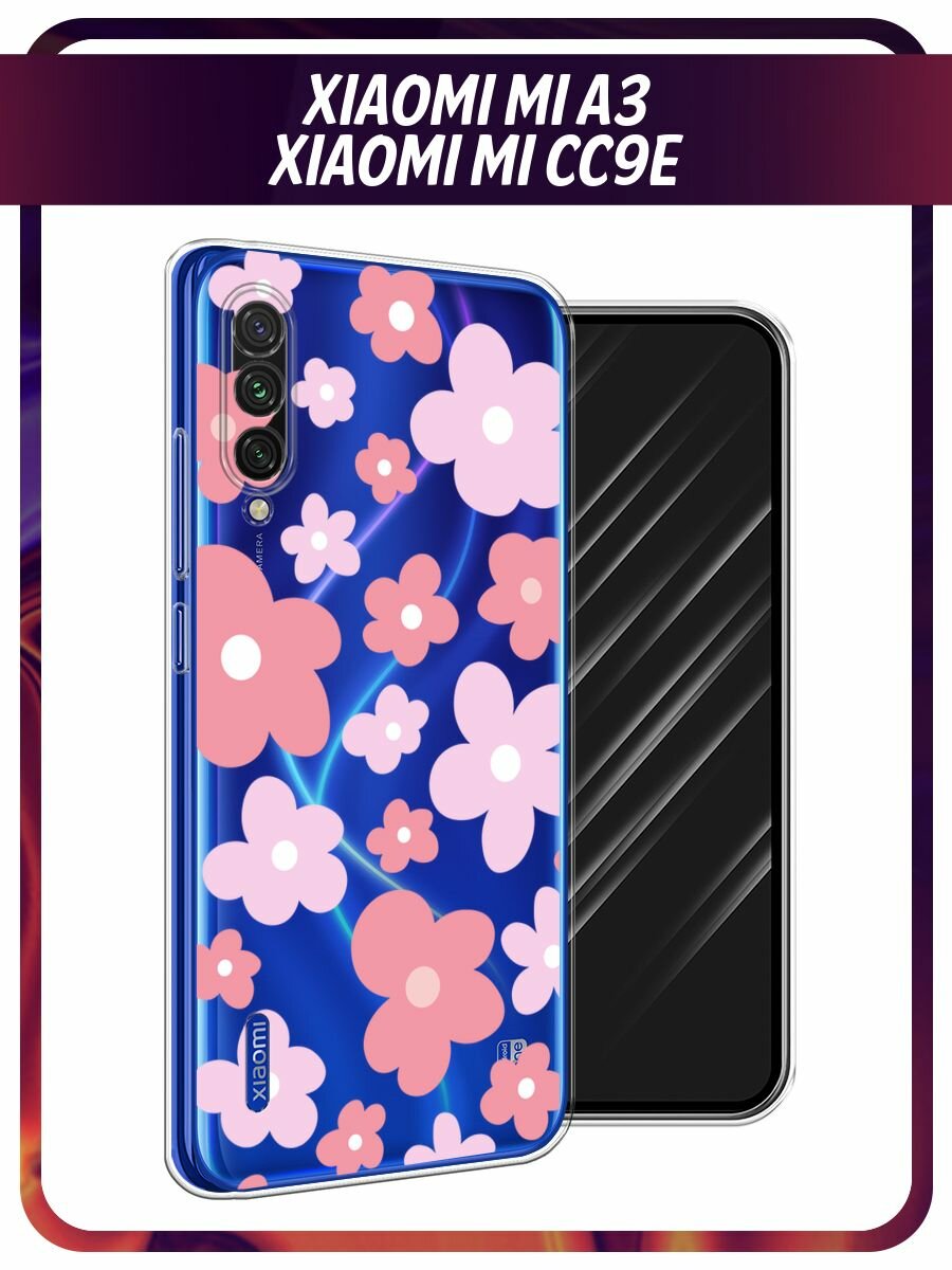 Чехол на Xiaomi Mi CC9E/Mi A3 / Сяоми Mi CC9E/Mi A3 с принтом "Нежные розовые цветочки рисунок", прозрачный