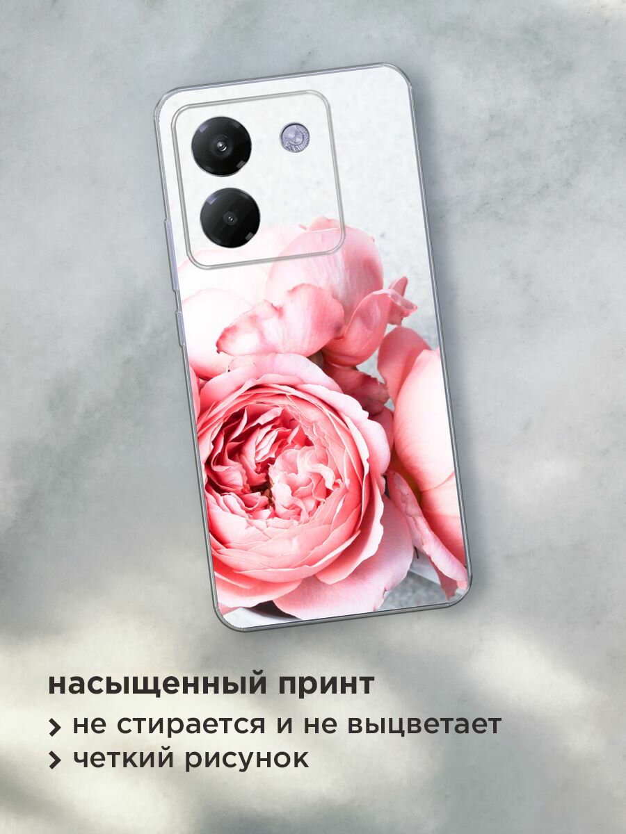 Чехол на Poco M7 Pro / Поко М7 Про с принтом "Пионы на белом" — фото 1