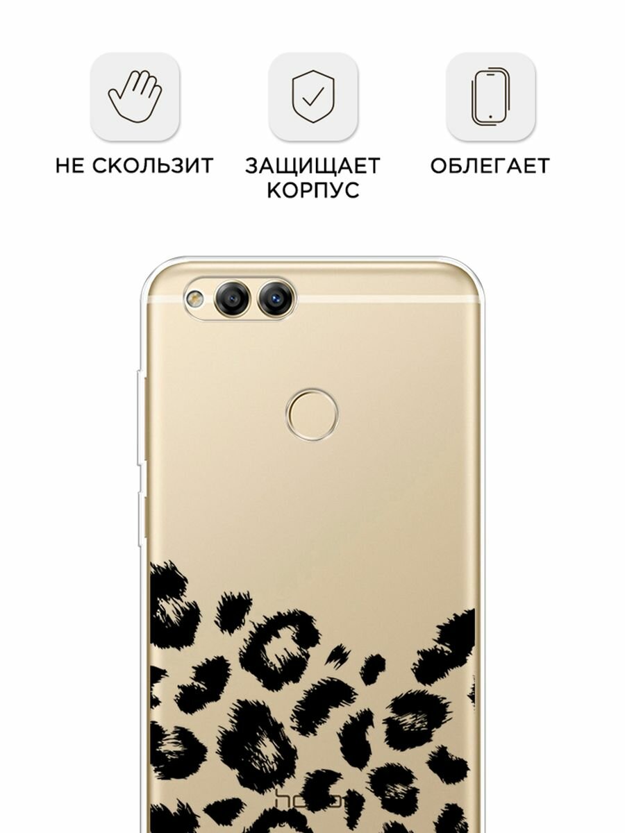 Чехол на Honor 7X / Хонор 7Х с принтом "Окрас леопарда фон черный", прозрачный — фото 1