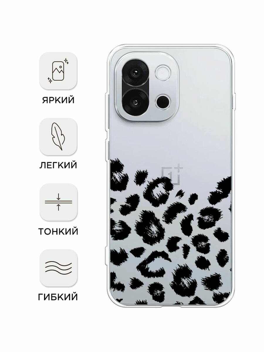 Чехол на OnePlus 13T / Ван Плас 13Т с принтом "Окрас леопарда фон черный", прозрачный — фото 1