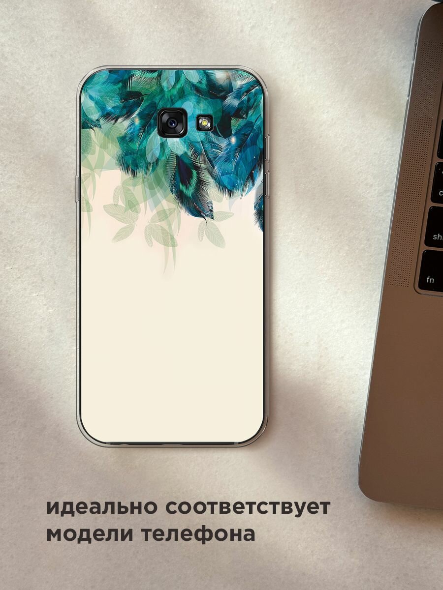 Чехол на Samsung Galaxy A7 2017 / Самсунг Галакси А7 2017 с принтом Перья голубого цвета — фото 1