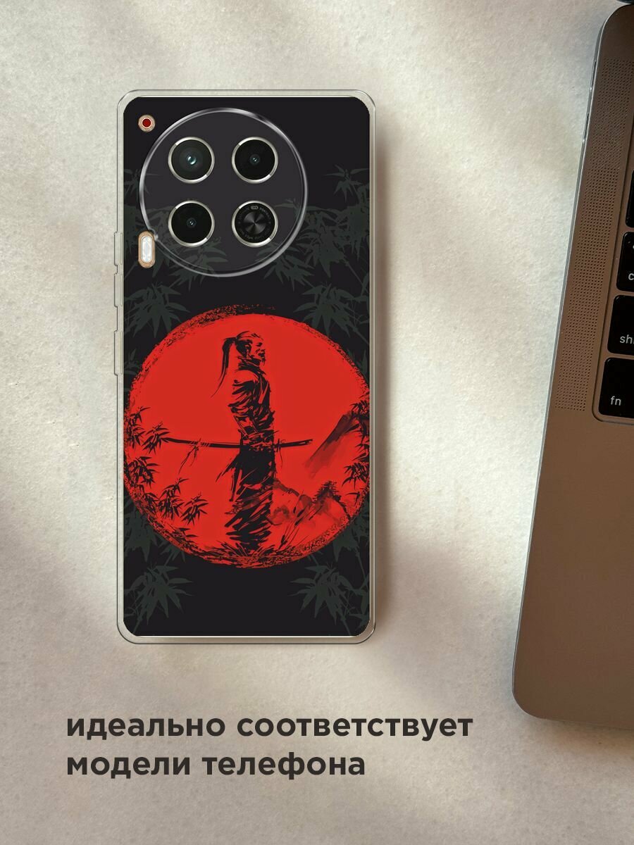 Чехол на Tecno Camon 30 4G / Текно Камон 30 4G с принтом "Самурай на красном фоне" — фото 1