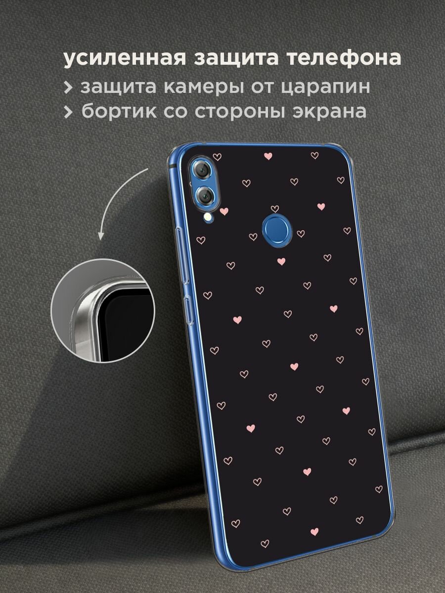 Чехол на Honor 8X / Хонор 8Х с принтом "Черный фон и сердечки" — фото 1