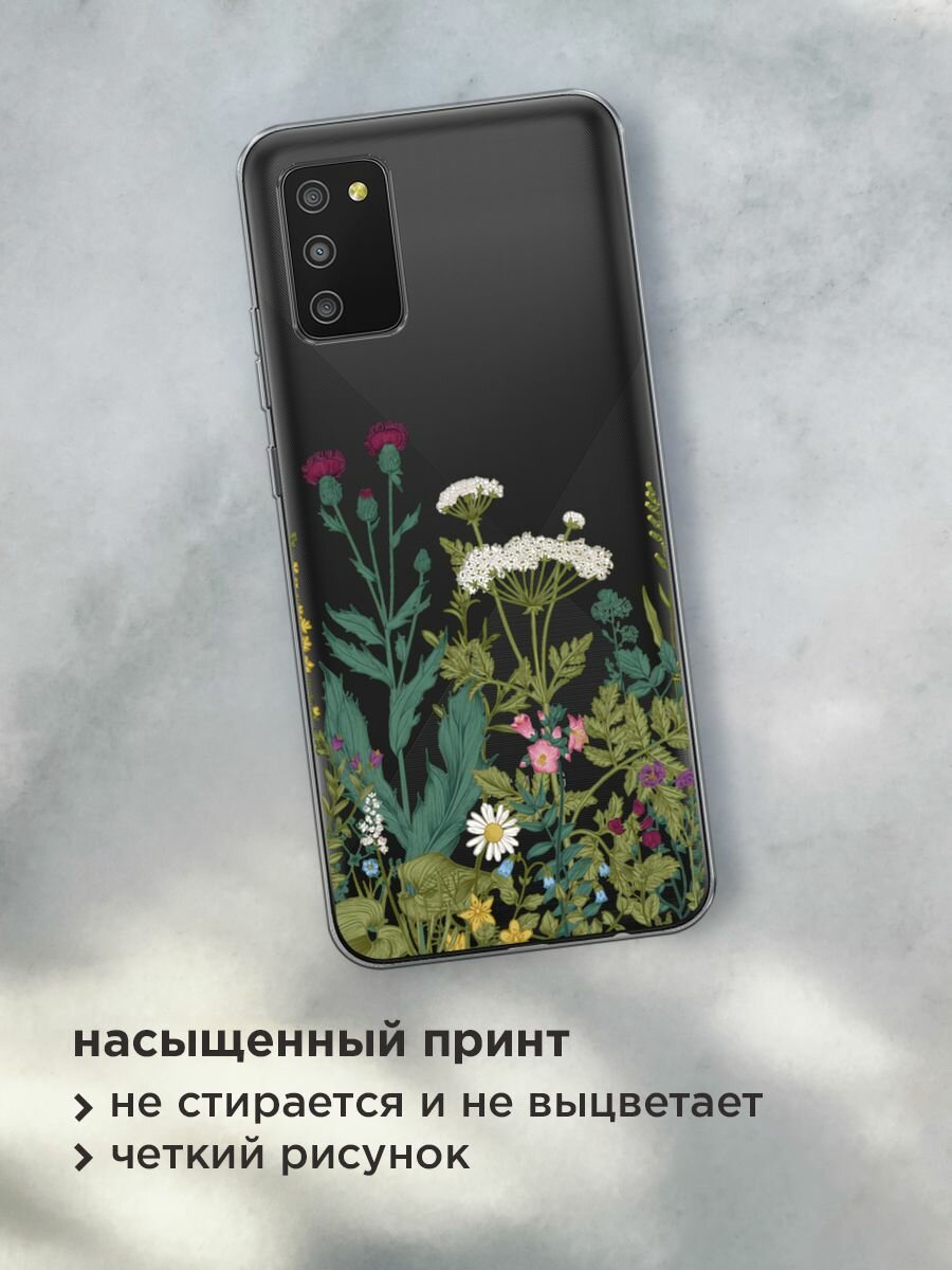 Чехол на Samsung Galaxy A02s / Самсунг Галакси A02s с принтом "Дикие полевые цветы", прозрачный — фото 1