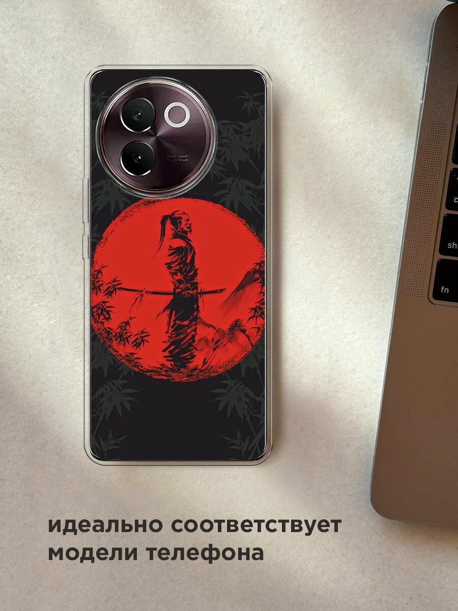 Чехол на Vivo V30e / Виво В30е с принтом "Самурай на красном фоне" — фото 1