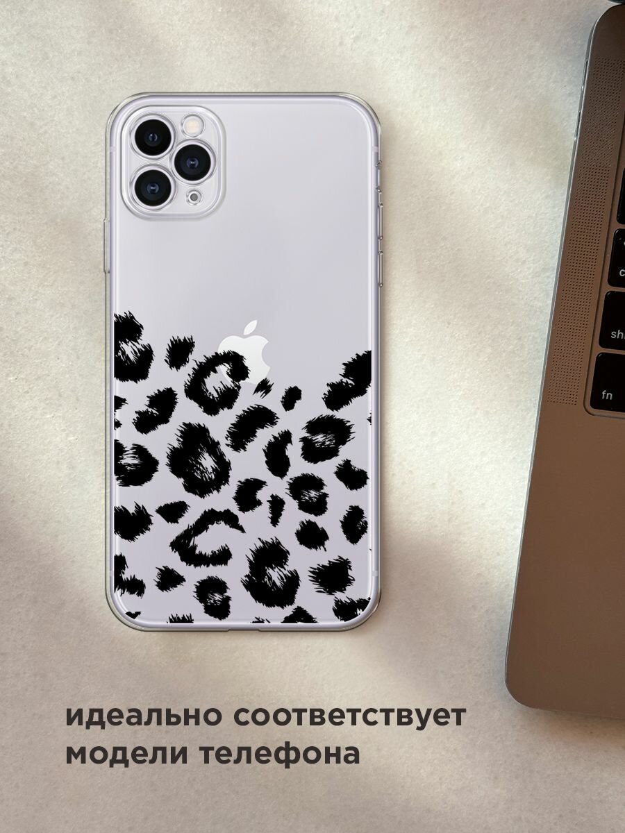 Чехол на Apple iPhone 11 Pro / Айфон 11 Про с принтом "Окрас леопарда фон черный", прозрачный — фото 1