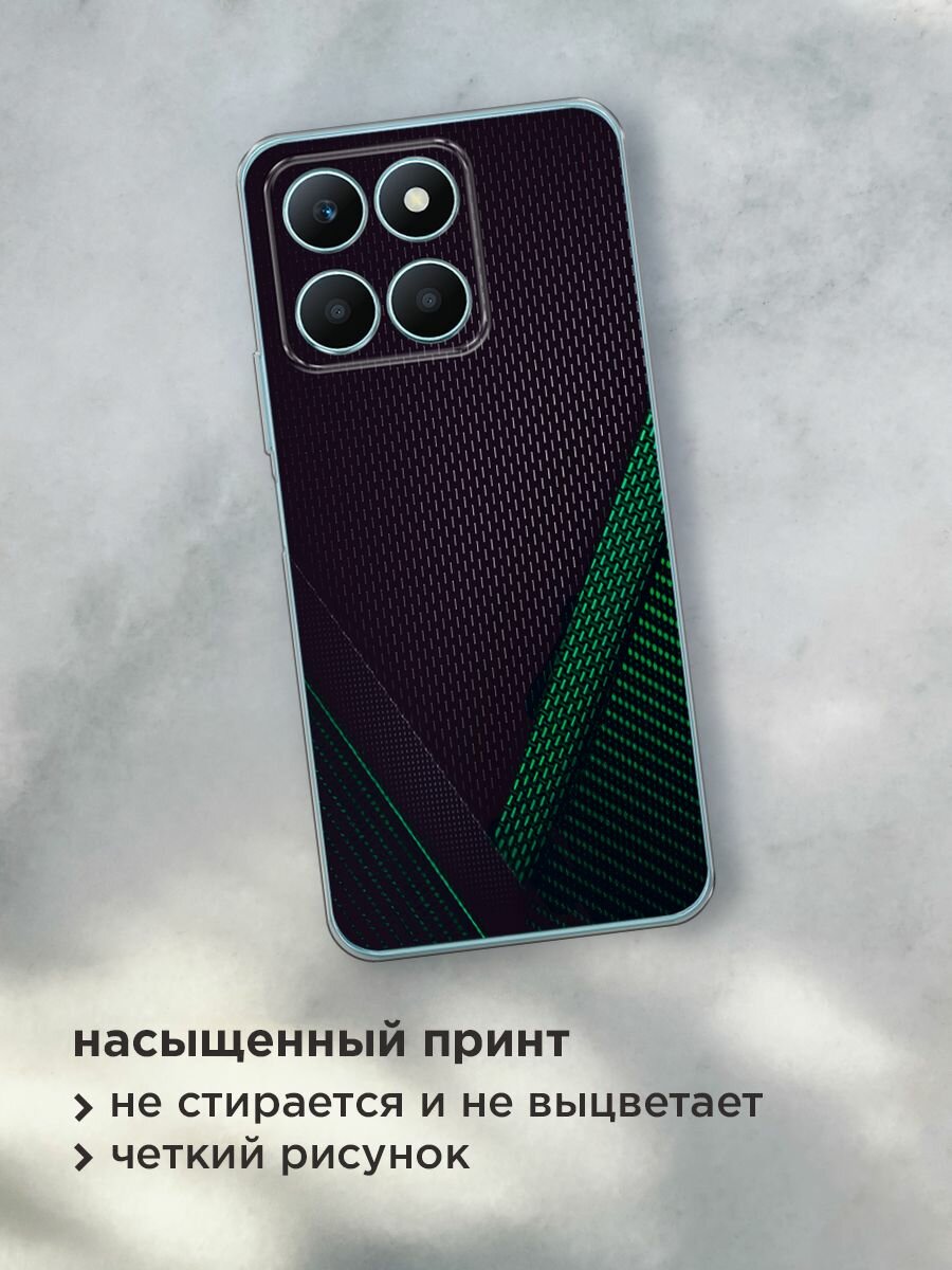 Силиконовый чехол на Honor X6A / Хонор X6A с принтом "Зеленый карбон" — фото 1