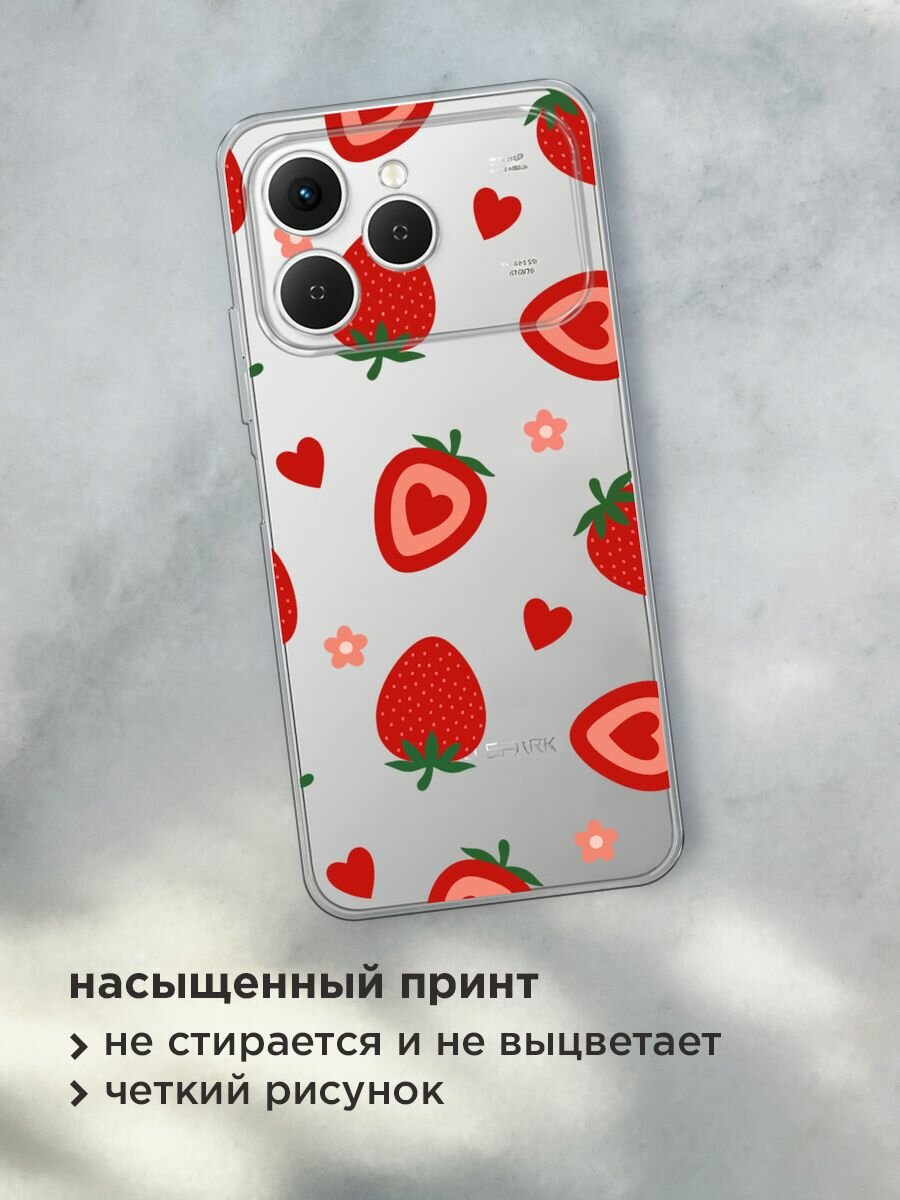 Чехол на Tecno Spark 40 / Текно Спарк 40 с принтом "Heart strawberries 2 - 14 февраля", прозрачный — фото 1
