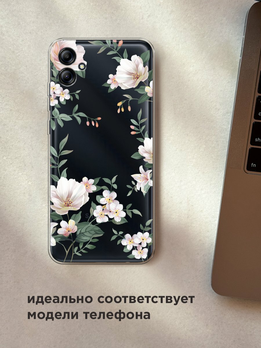Чехол на Samsung Galaxy A04e / Самсунг A04e с принтом "Beautiful white flowers", прозрачный — фото 1