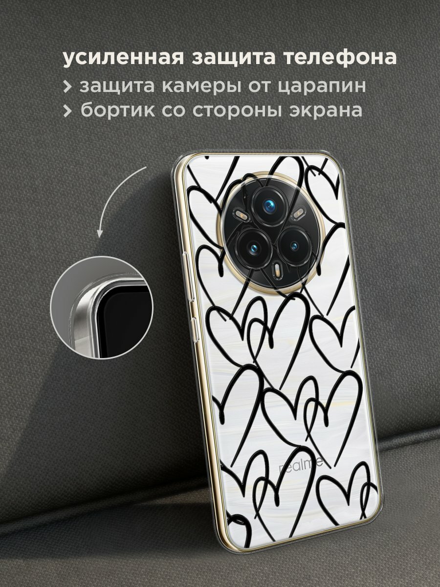 Чехол на Realme 14 Pro+ / Реалми 14 Про+ с принтом "Hearts doodle black 1" — фото 1