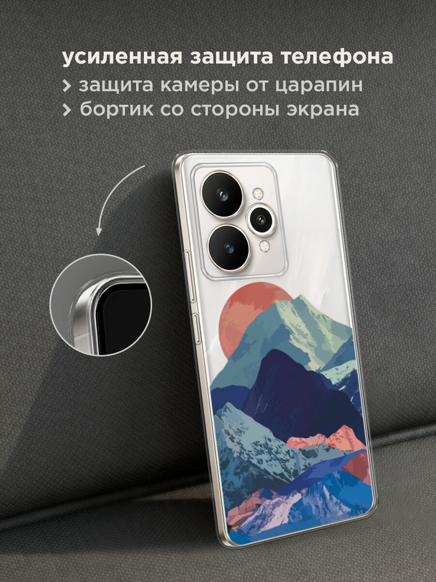 Чехол на Realme 15 / Реалми 15 с принтом "Закат в снежных горах", прозрачный — фото 1