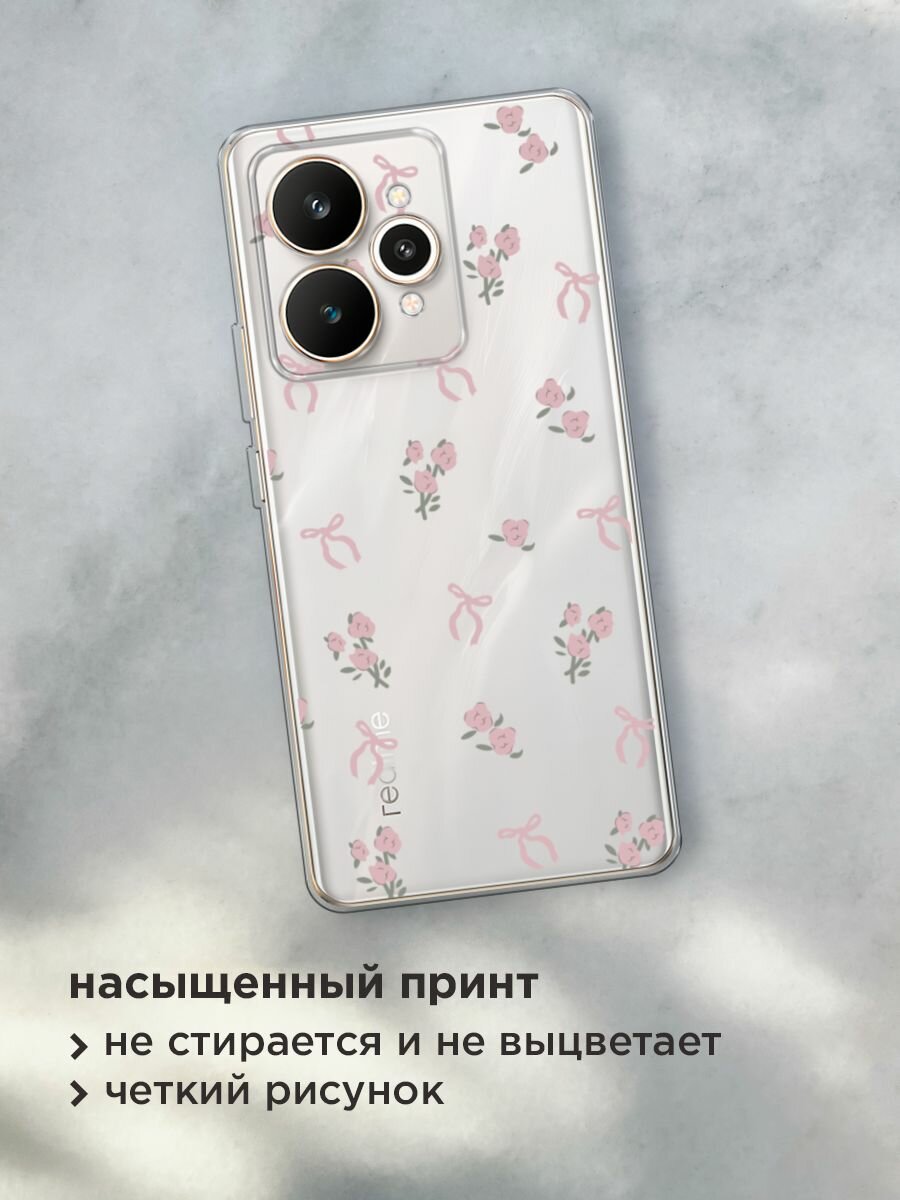 Чехол на Realme 15 / Реалми 15 с принтом "Розы и ленточки", прозрачный — фото 1