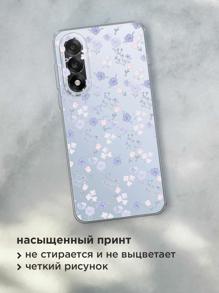 Чехол на OnePlus Nord 5 / Ван Плас Норд 5 с принтом "Сиреневые розы паттерн", прозрачный — фото 1