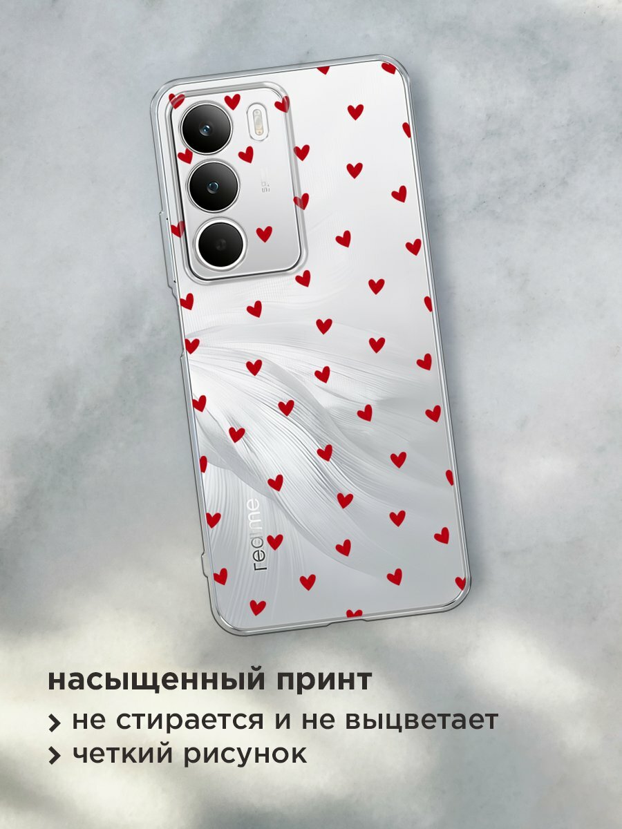 Чехол на Realme C71/P3 Lite 4G / Реалми С71/P3 Лайт 4G с принтом "Red hearts", прозрачный — фото 1