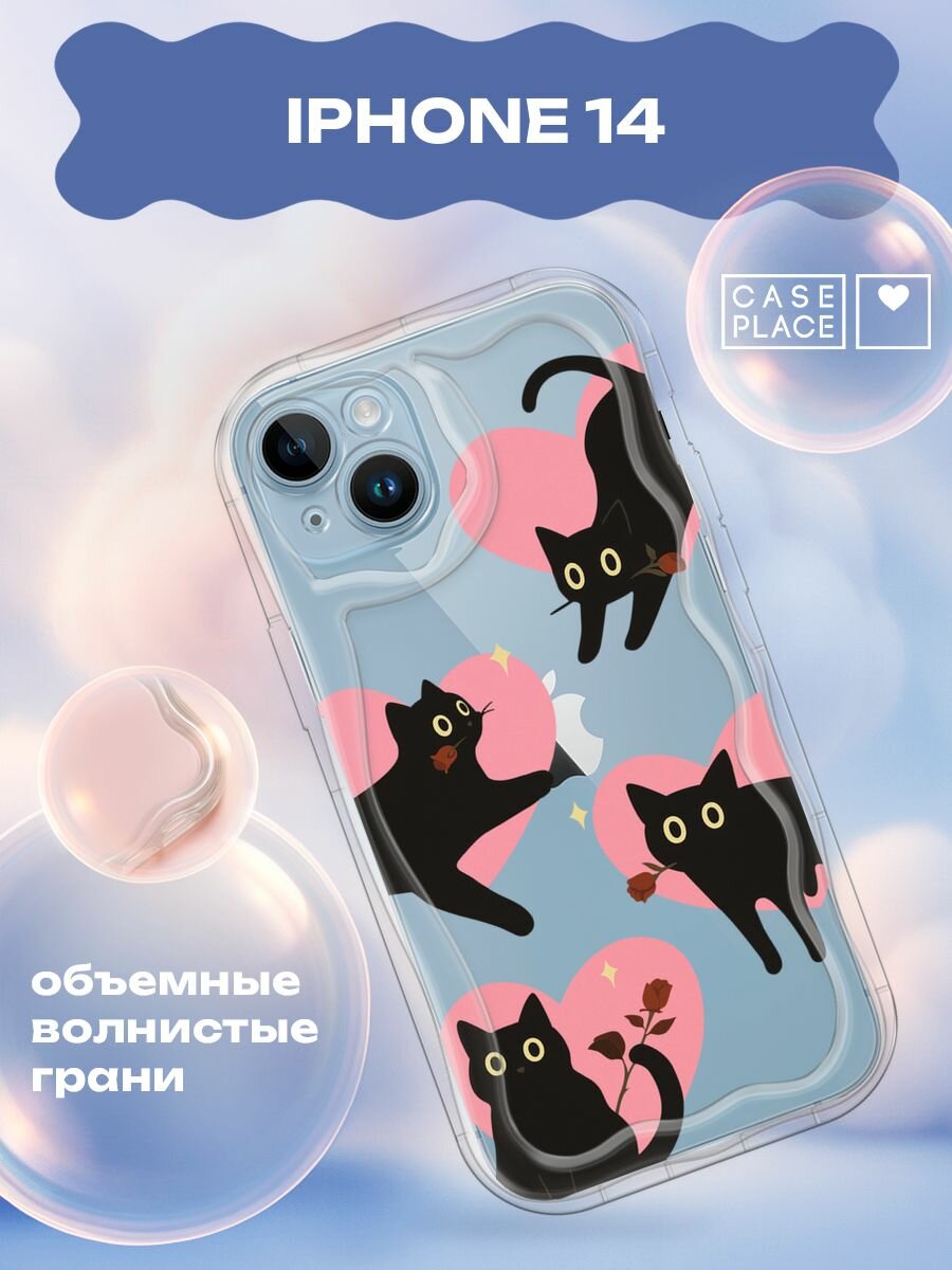 Чехол на Apple iPhone 14 / Айфон 14 с принтом "Котики с розой"