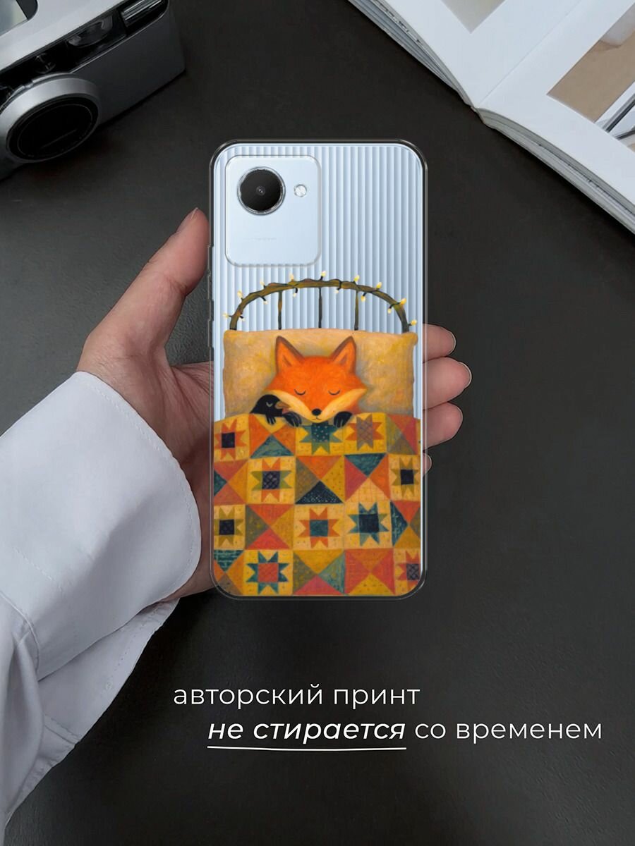 Чехол на Realme C30 / Реалми C30 с принтом "Лисичка спит", прозрачный — фото 1