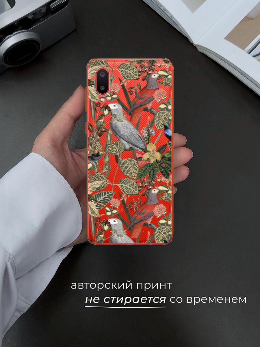 Чехол на Samsung Galaxy A02 / Самсунг Галакси А02 с принтом "Tropical pattern", прозрачный — фото 1