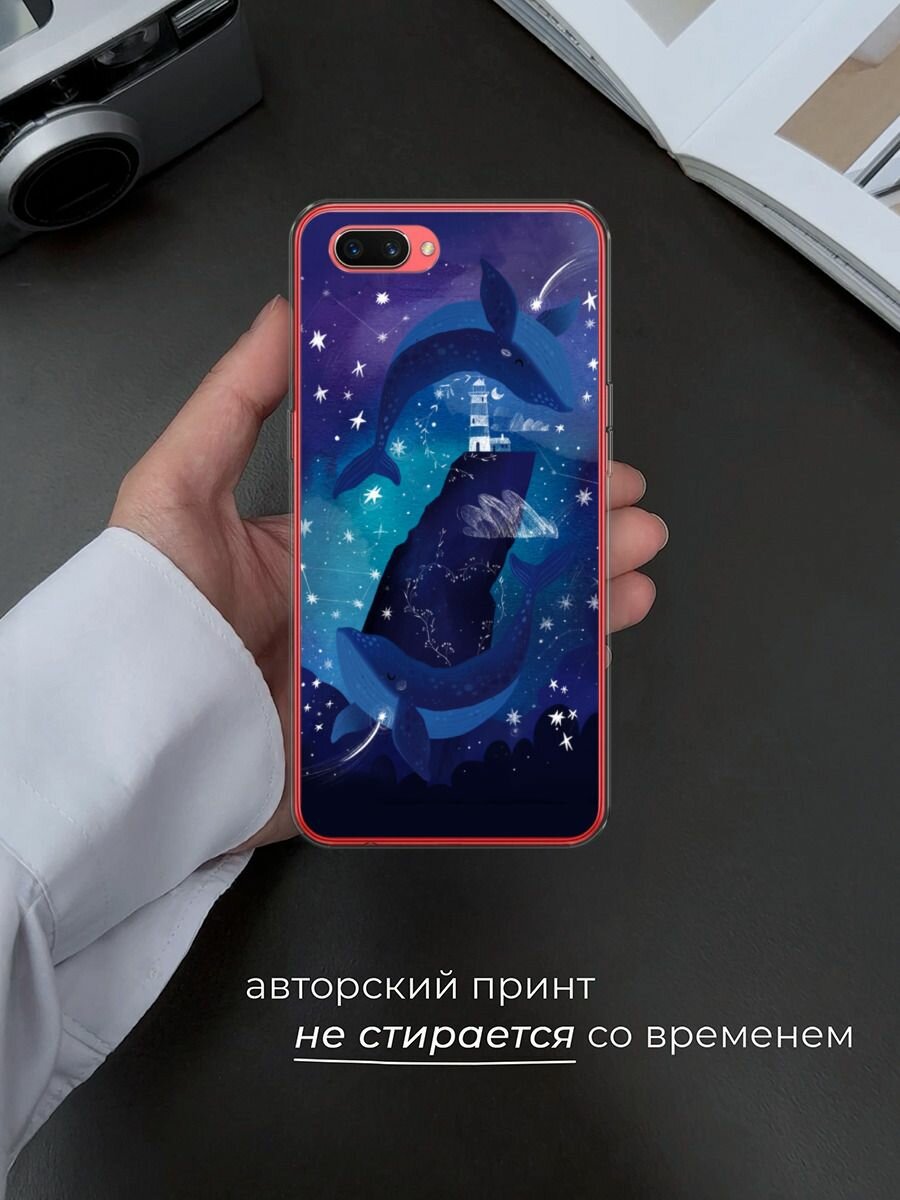 Силиконовый чехол на Oppo A3s / Oppo A3s с принтом "Ночные киты" — фото 1