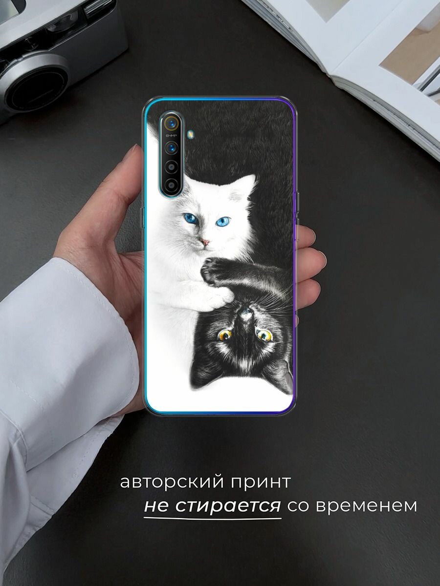 Силиконовый чехол на Realme XT / Реалми XT с принтом "Коты Инь-Янь" — фото 1