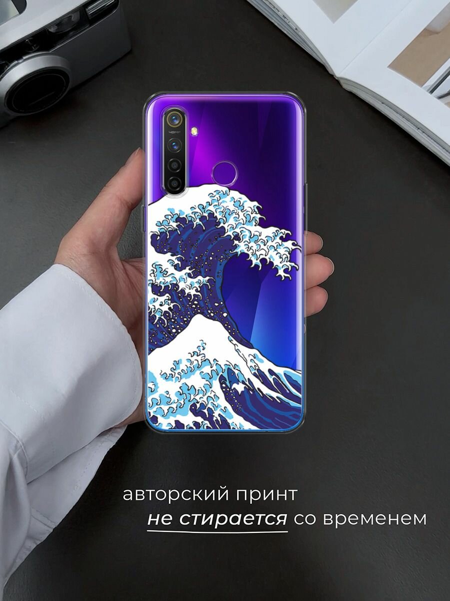 Чехол на Realme 5 Pro / Реалми 5 Про с принтом "Волна над Фудзи", прозрачный — фото 1