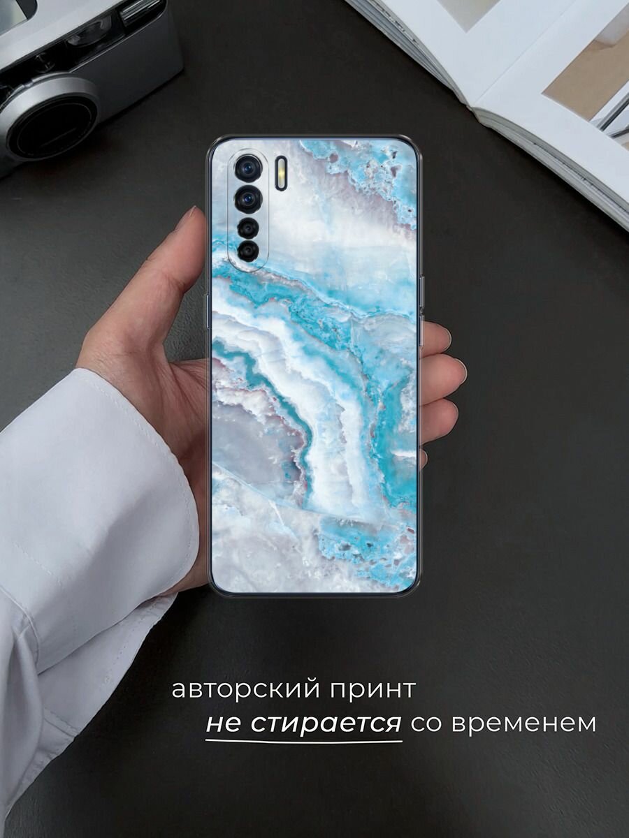 Чехол на Oppo A91/Reno 3 / Оппо A91/Рено 3 с принтом "Нежно-голубой мрамор" — фото 1
