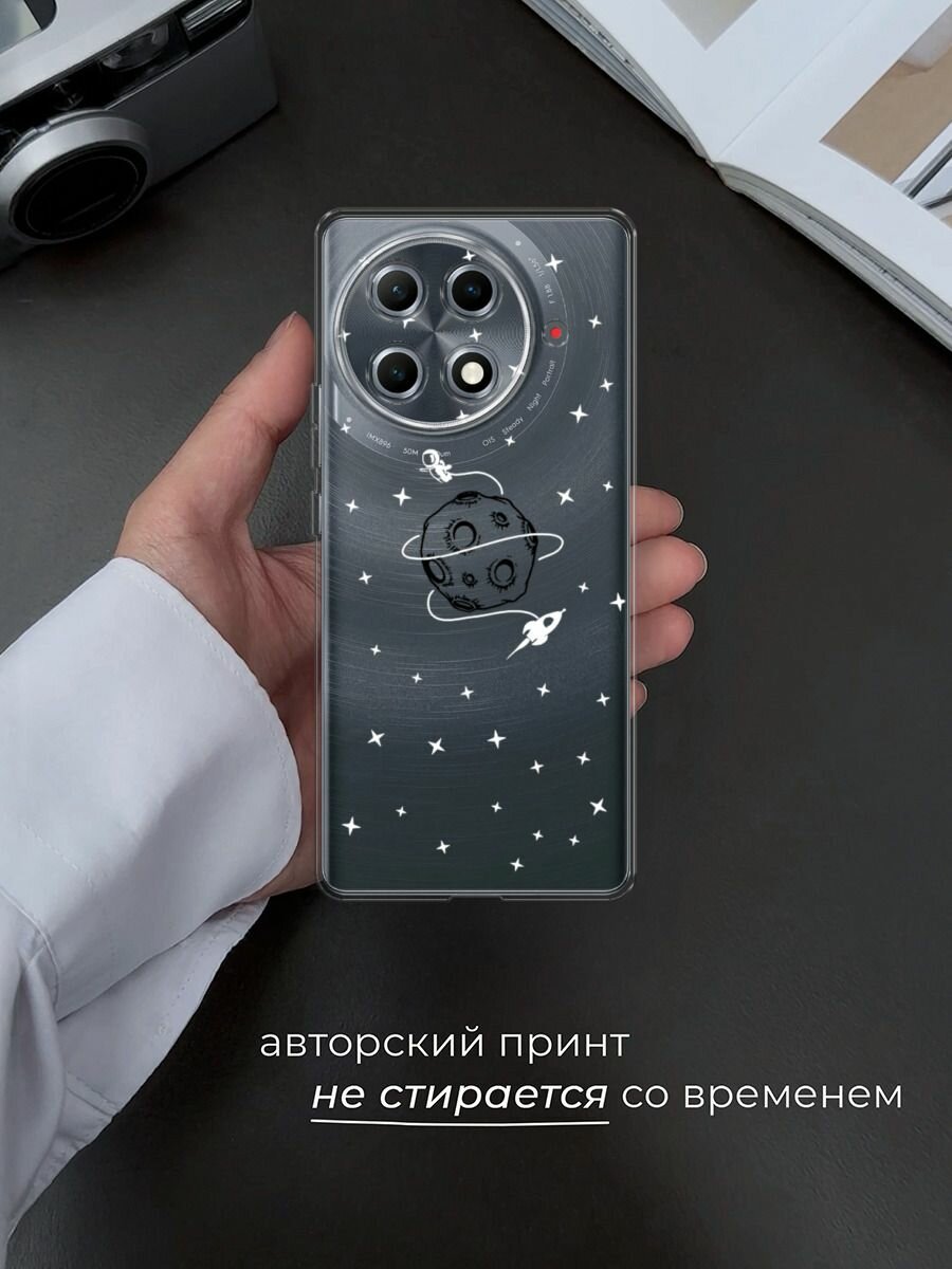 Чехол на Tecno Camon 30S Pro / Текно Камон 30S Про с принтом "Полет вокруг луны", прозрачный — фото 1