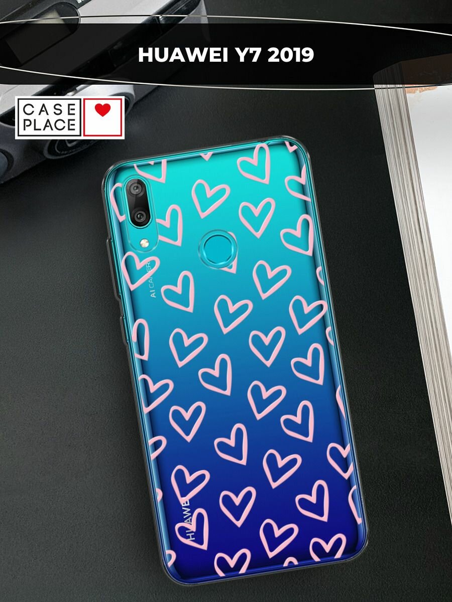 Чехол на Huawei Y7 2019 / Хуавей Y7 2019 с принтом "Сердца паттерн"