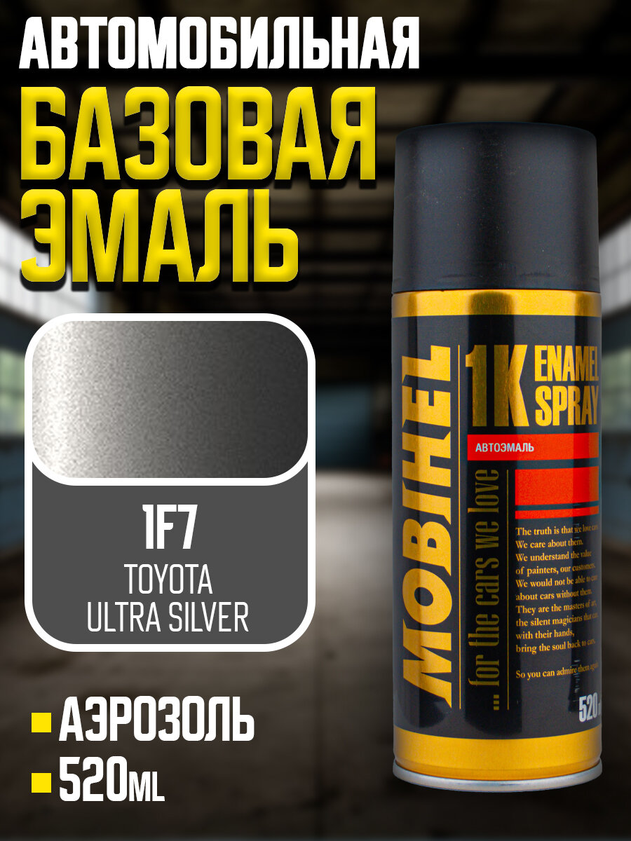 Аэрозольная краска MOBIHEL в баллончике 520 мл. Базовая эмаль Toyota 1F7 Ultra silver