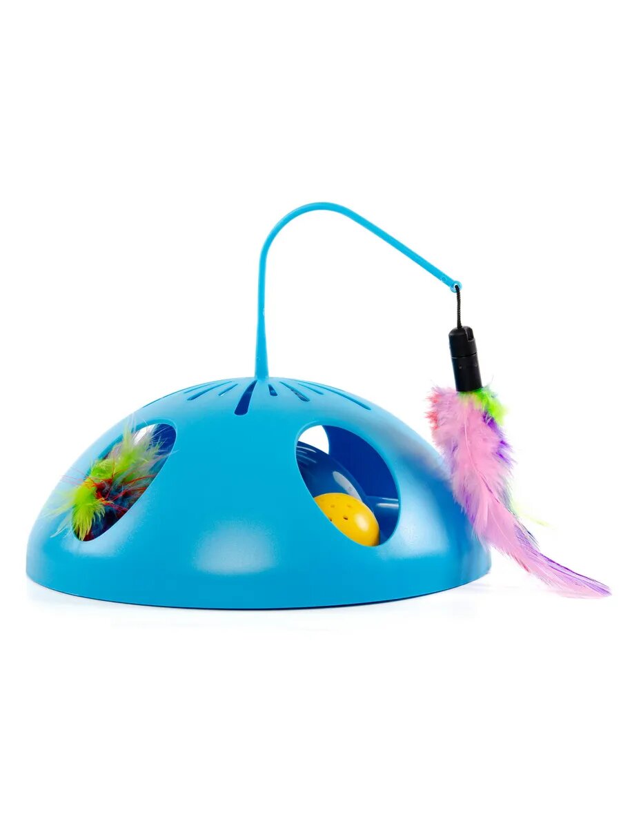 Игрушка для кошек интерактивная с перьями Pouncing Ball