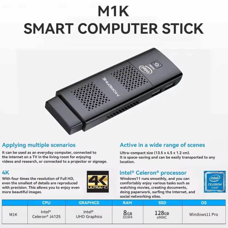 MOREFINE M1K Мини-ПК Intel N5000 8ГБ 128/256ГБ 8GB DDR4 256GB SSD, ЕС