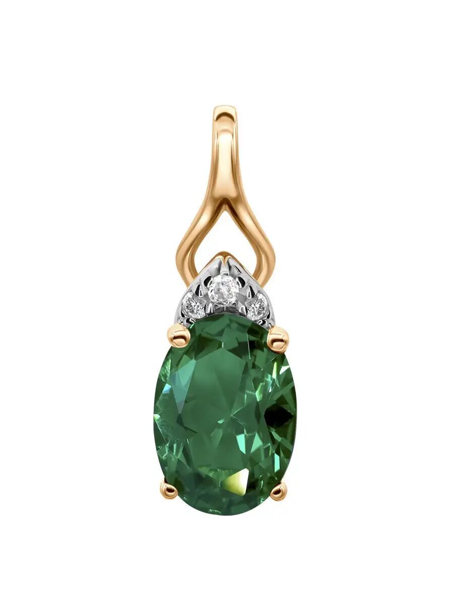 Подвеска, красное золото, 585 проба, родирование, изумруд, бриллиант