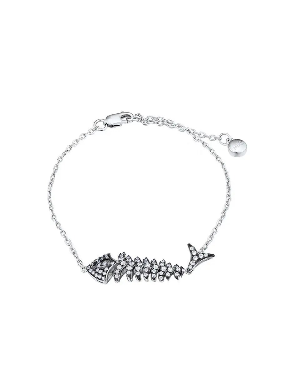 Браслет-цепочка, серебро, 925 проба, родирование, фианит