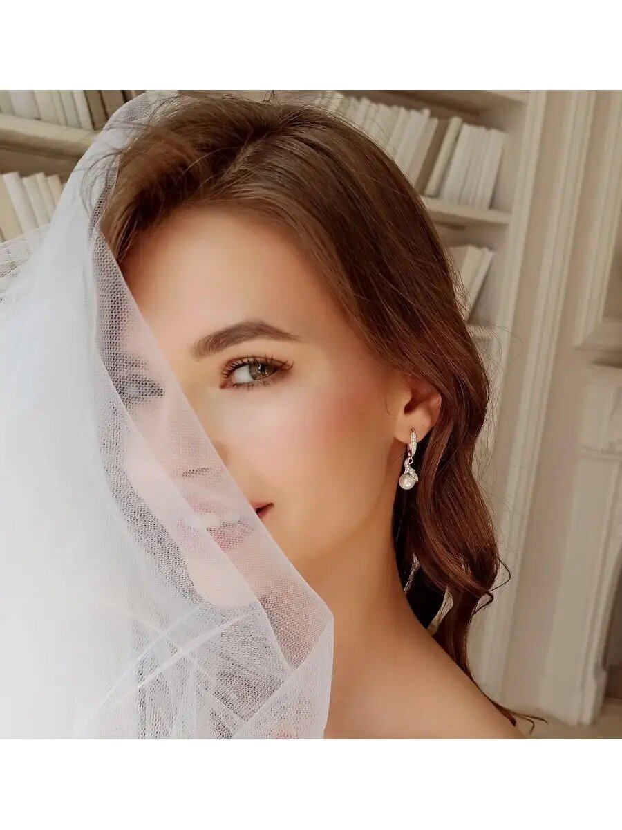 Серьги, серебро, 925 проба, жемчуг, фианит