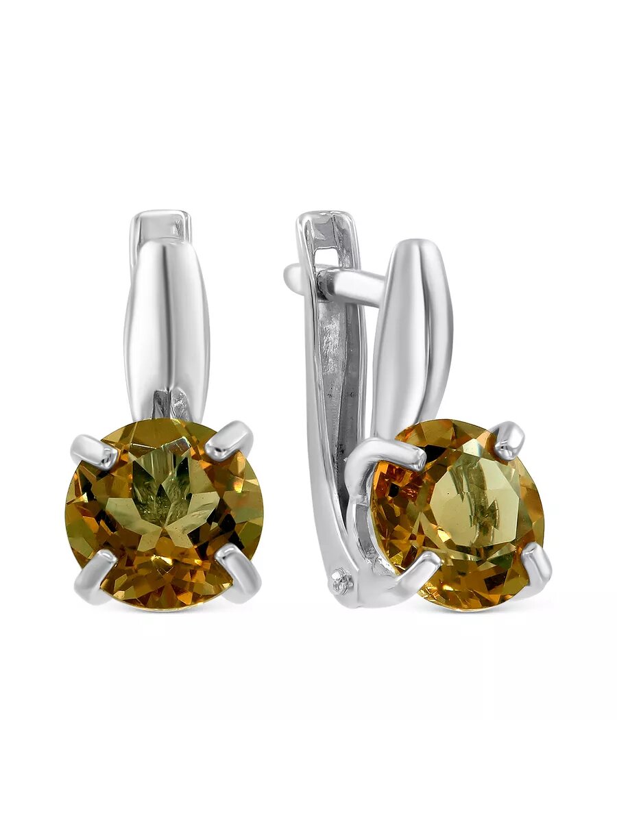 Серьги, серебро, 925 проба, родирование, султанит синтетический