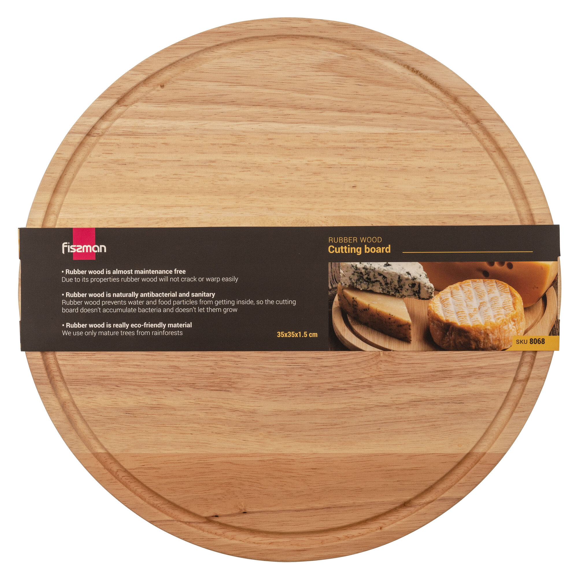 Доска деревянная разделочная круглая FISSMAN 35x35x1,5см