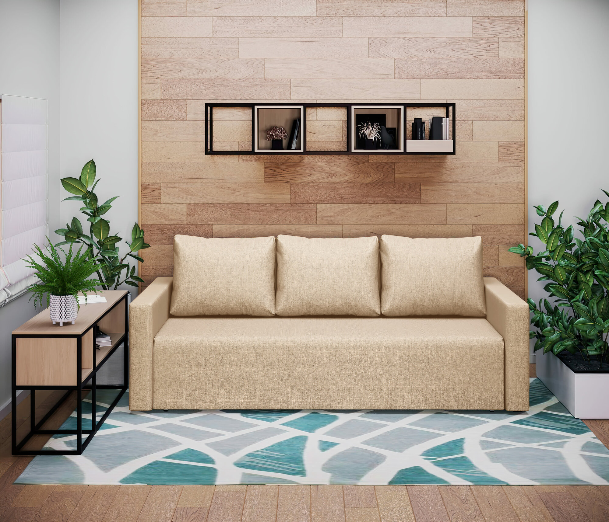 Диван Олимп 2 , еврокнижка, рогожка саванна камел, ППУ