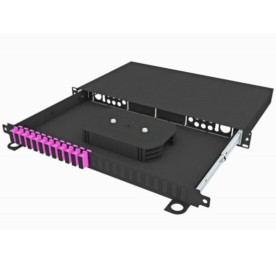 Кросс оптический Toplan стоечный выдвижной 19", 24 SC/UPC адаптеров, многомодовый ОМ4, 1U, черный, укомплектованный