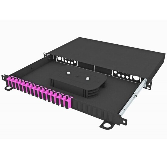 Кросс оптический Toplan стоечный выдвижной 19", 32 SC/UPC адаптеров, многомодовый ОМ4, 1U, черный, укомплектованный