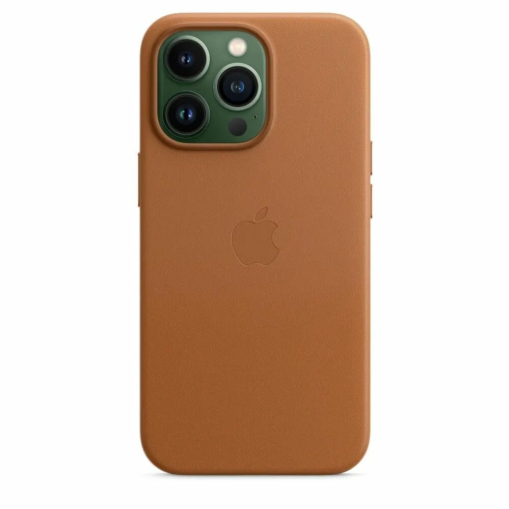 Кожаный чехол MagSafe для iPhone 13 Pro Max / Анимация NFC / Leather Case with MagSafe для Айфон 13 Про Макс / Saddle Brown / Коричневый