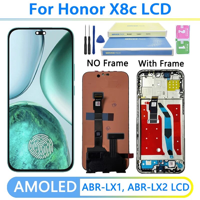 6,7 "AMOLED для Honor X8c дисплей с отпечатками пальцев для Honor X8C ЖК-дисплей с дигитайзером сенсорного экрана ABR-LX1 LX2 LX3 экран Green With Frame