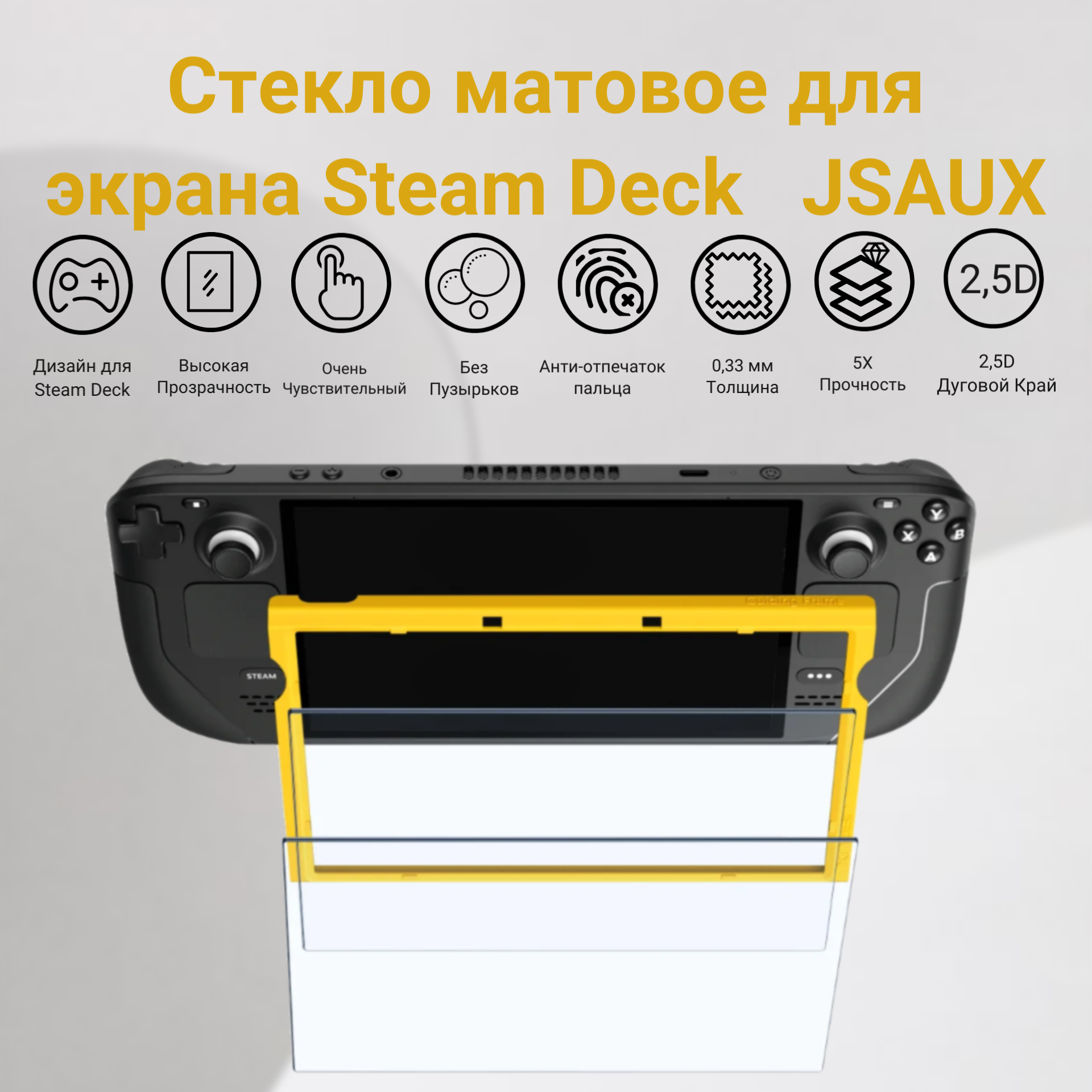 Матовое защитное стекло JSAUX для Steam Deck LCD/OLED (2 шт), антибликовое, олеофобное, твёрдость 9H, с полным покрытием всей площади экрана консоли - GP0110