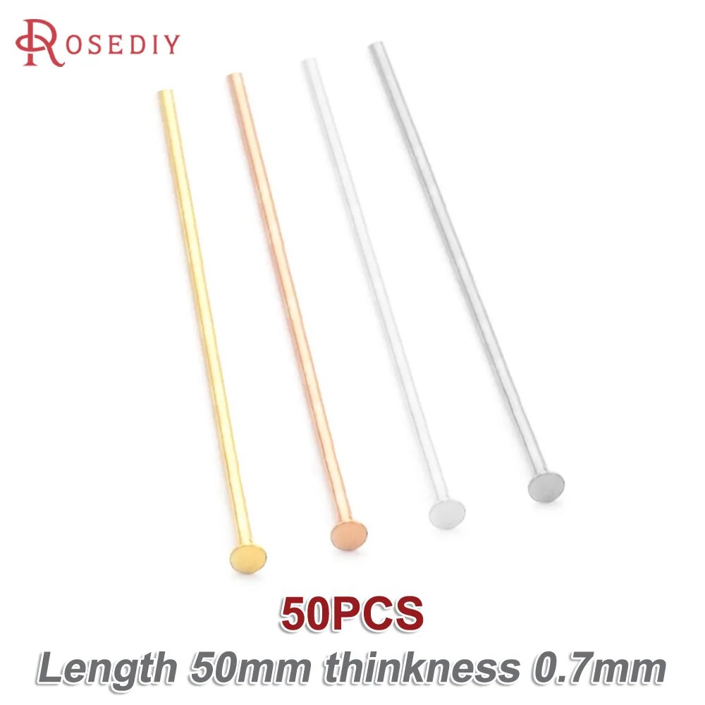 Булавки плоские Rosediy 50x0.7мм, 18K Gold Color, 50шт